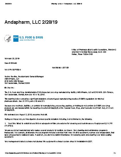 Andapharm, LLC Receives FDA Warning Letter | Actavis Inc | Quality ...