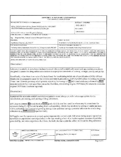 FDA Issues Form 483 to Aurobindo Pharma Ltd. Unit 5 | Aurobindo Pharma ...