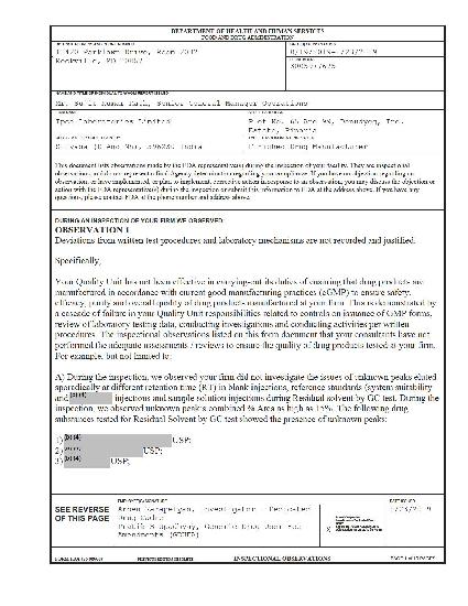 FDA Issues Form 483 to Ipca Laboratories Limited, India | Ipca ...