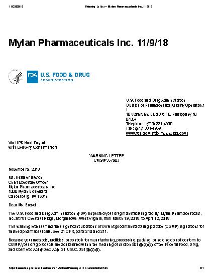 Mylan Pharmaceuticals Receives FDA Warning Letter | Viatris | Quality ...