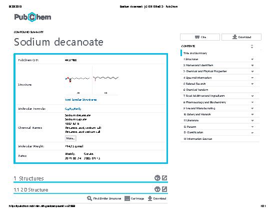 Sodium Decanoate | Chemistry Information PDF | PharmaCompass.com
