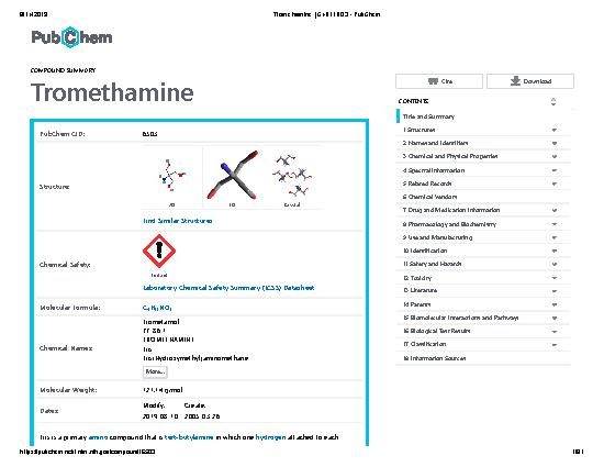 Tromethamine | Chemistry Information PDF | PharmaCompass.com