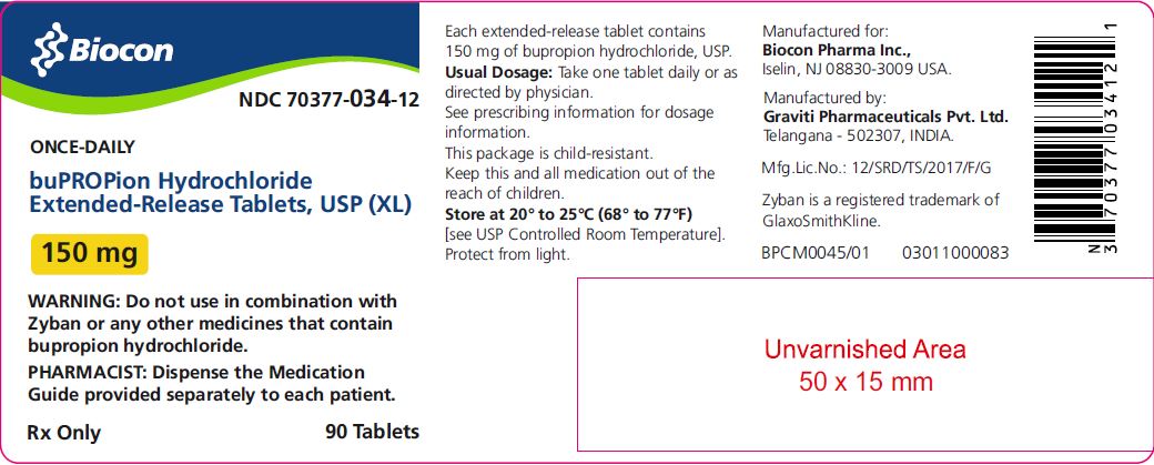NDC Code 70377-034-13 - Bupropion Hydrochloride | pharmacompass.com
